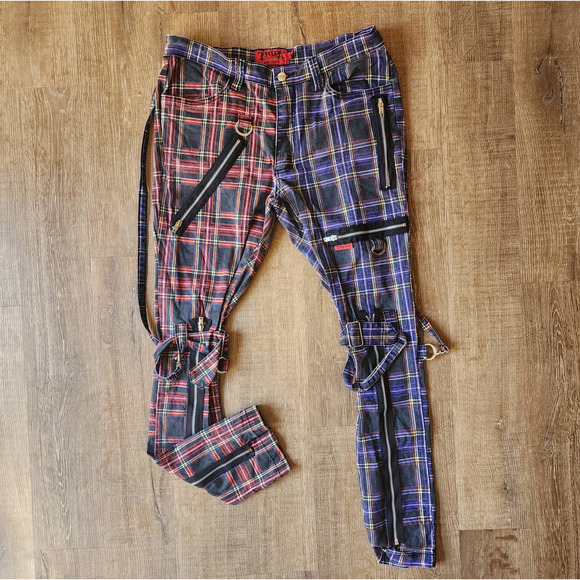 Tripp nyc | Pants | Tripp Nyc Split Leg Bondage Red Purple Plaid Pant ...